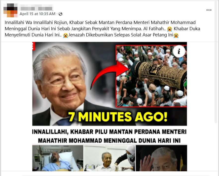 Hoaks Mahathir Mohamad Meninggal Dunia pada April 2025