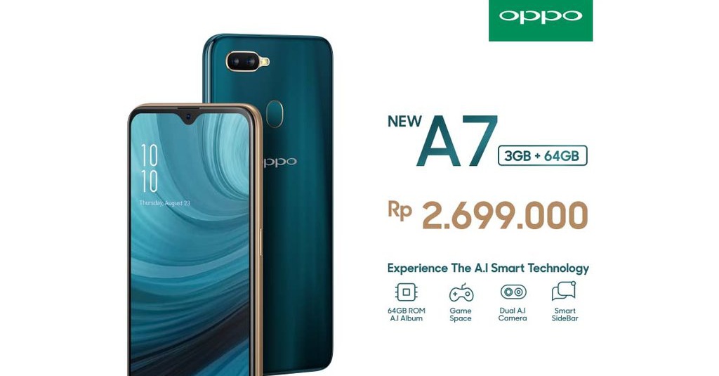 OPPO A7 Kini Hadir dengan RAM 3GB, Harga Rp2,6 Juta