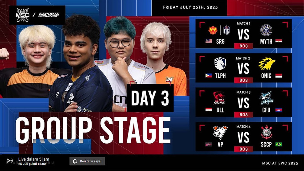 Hasil MSC MLBB 2025 Hari Ini: ONIC & SRG Jatuh ke Lower Bracket