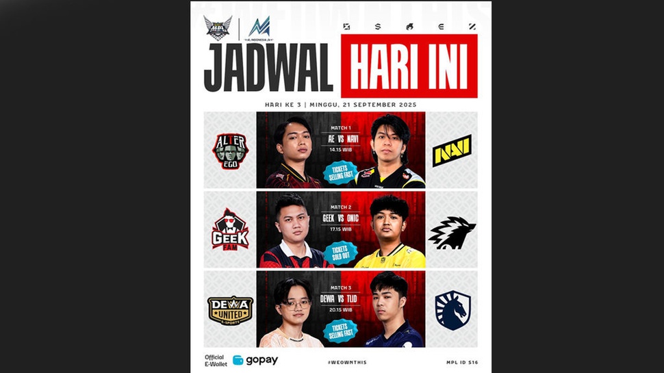 Hasil MPL S16 Hari Ini & Klasemen: ONIC Gulung GEEK, AE 3 Besar