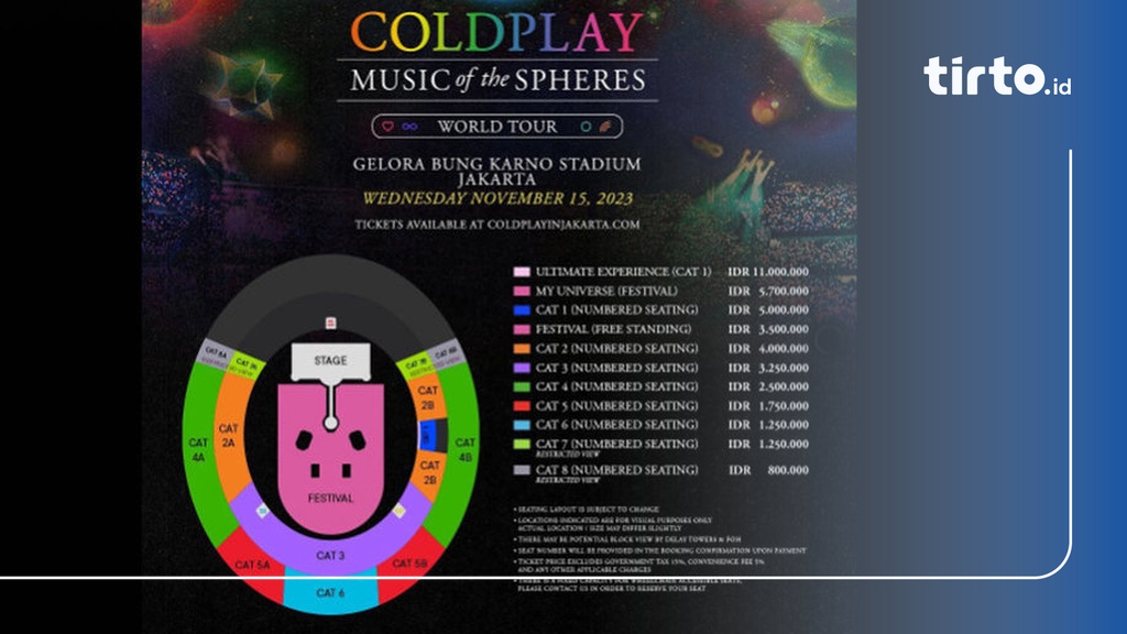 Seat Plan Coldplay Jakarta 2023 dan Harga Tiket Resmi