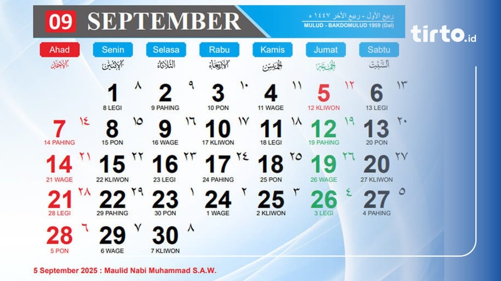 Kalender September 2025 Lengkap dengan Tanggal Merah