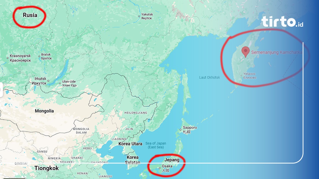 Peta Rusia & Dunia, Titik Gempa, Wilayah Kena Tsunami