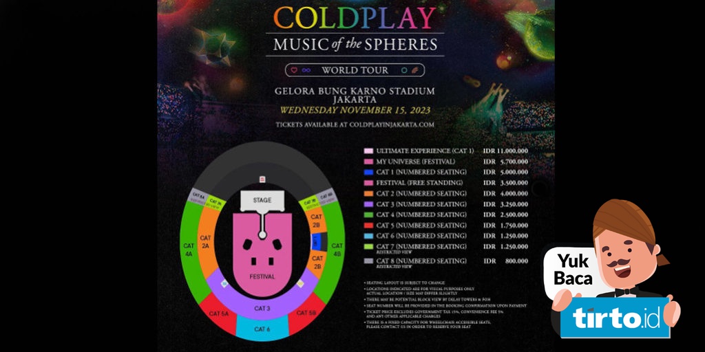 Seat Plan Coldplay Jakarta 2023 dan Harga Tiket Resmi